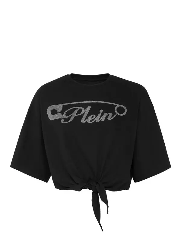Philipp Plein Logo Print T-shirt With Knot Detail - Black