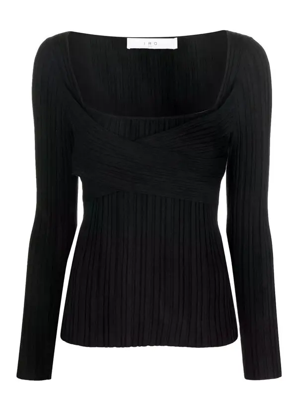 IRO PARIS Silk Blend Ribbed Knit Wrap Design Top - Black