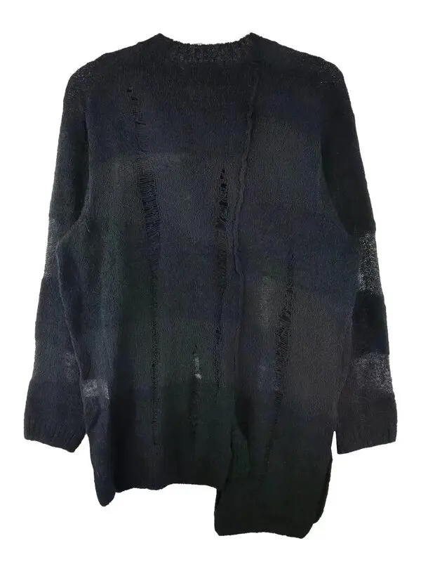 Yohji Yamamoto Distressed Crew Neck Long Sleeve Sweater - Black