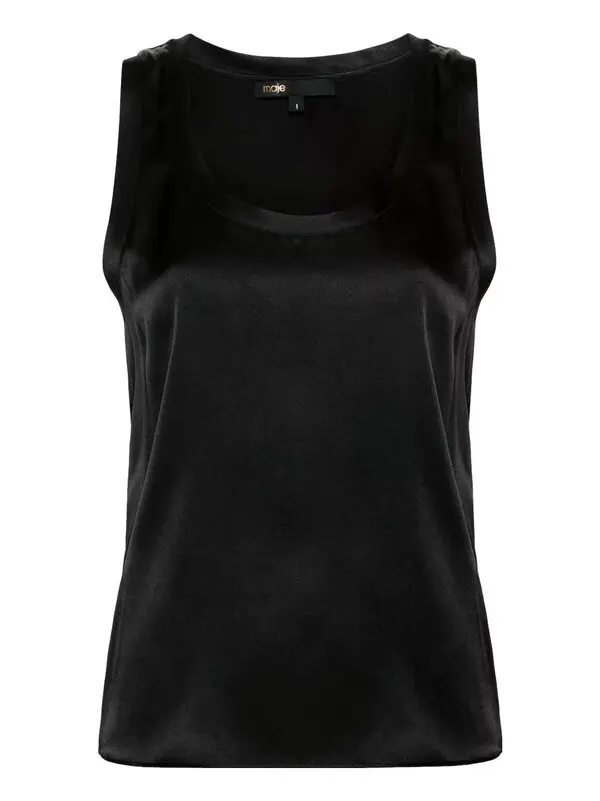 Maje Silk Sleeveless Round Neck Vest Top - Black