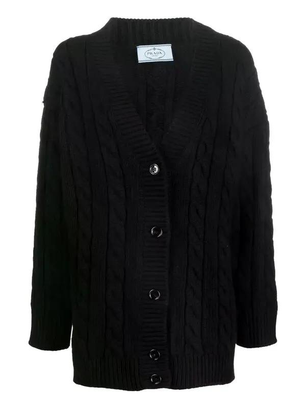 Prada V-neck Cable-knit Cardigan - Black