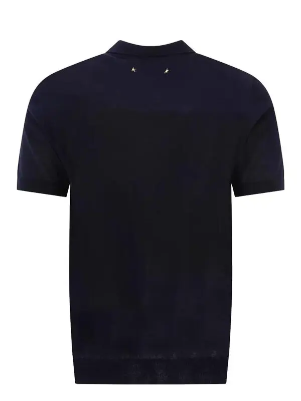 GOLDEN GOOSE Short-sleeved Polo Shirt In Gray Merino Wool - Blue