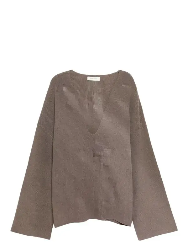 ENTIRE STUDIOS Dark Taupe Fine Knit V-neck Raglan Sleeve Top - Brown