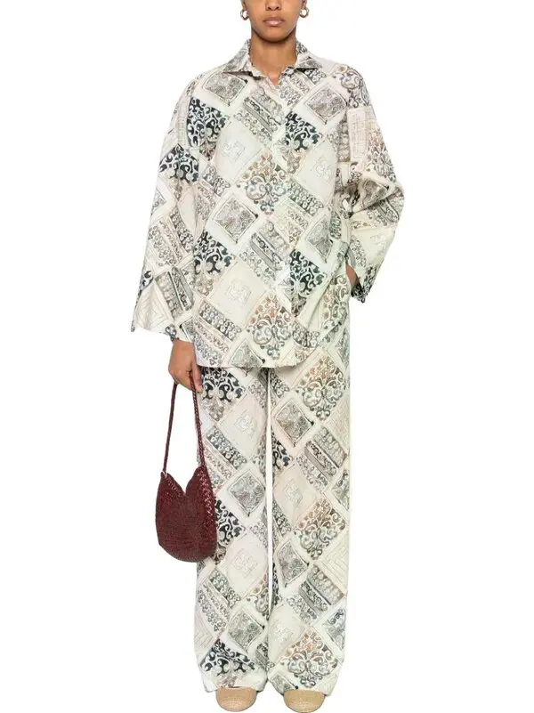 Eleventy Printed Linen Shirt - Neutrals