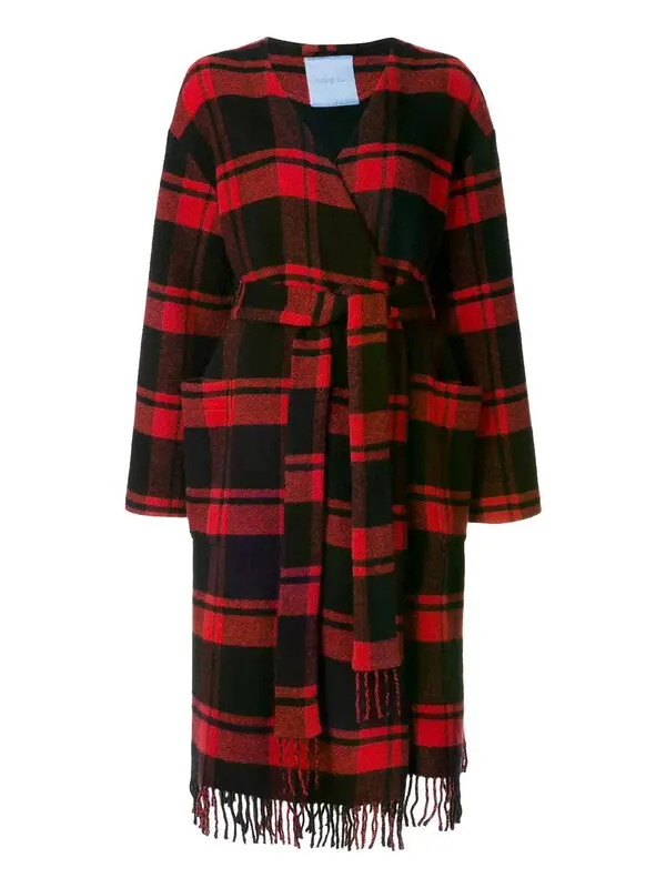MACGRAW Checked Alpaca Wool Coat - Red