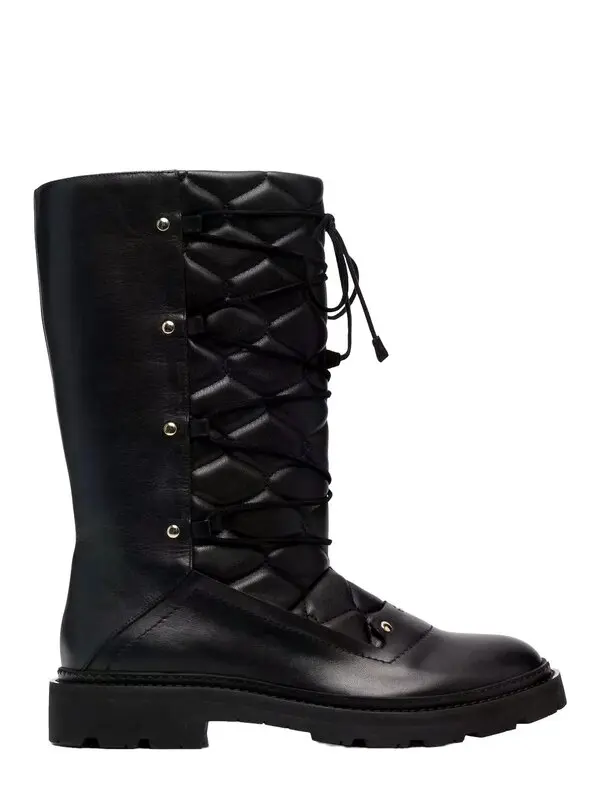 Bally Quilted Front Lace-up Leather Boots - Black