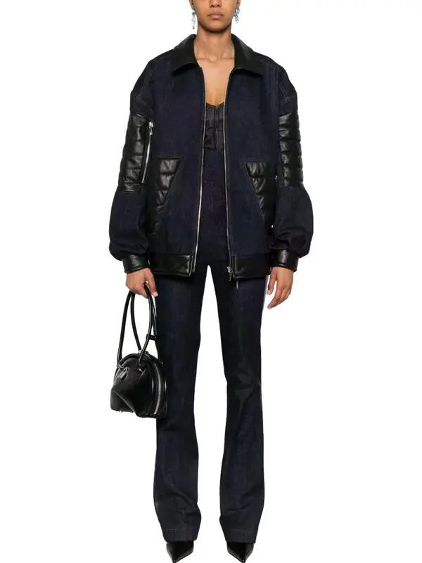 MITILIANE COUTURE High-waisted Jeans With Leather Trim - Blue