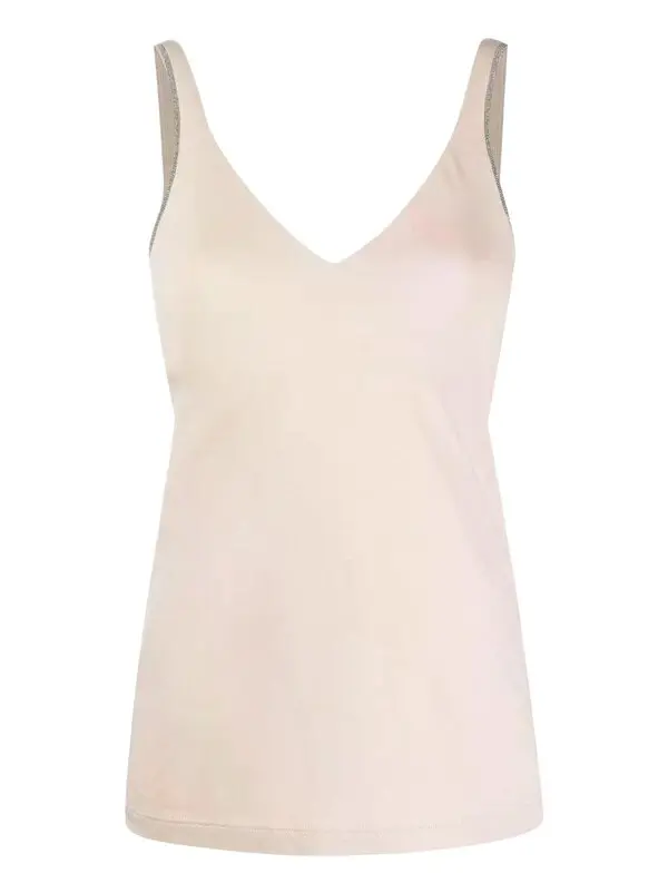 Brunello Cucinelli V-neck Tank Top With Monili Chain Detail - Neutrals