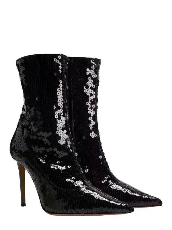 Alexandre Vauthier Sequined High Stiletto Heel Pointed Toe Boots - Black