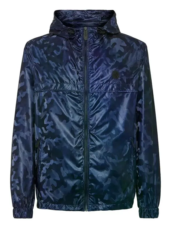 Philipp Plein Camouflage-print Hooded Windbreaker - Blue