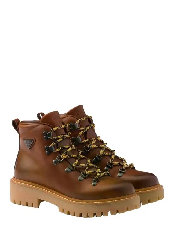 Prada Laced Leather Ankle Boots - Brown