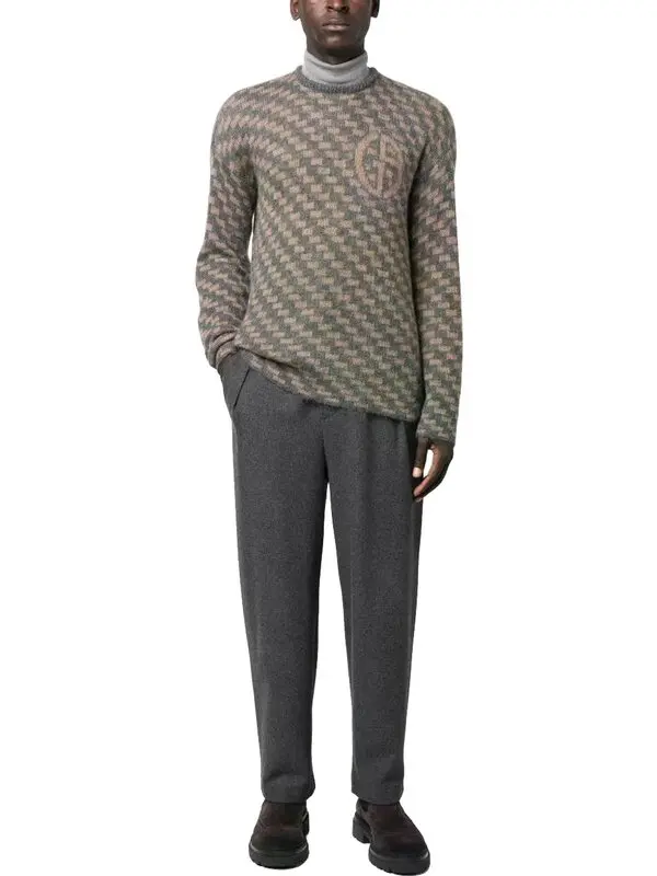 Giorgio Armani Geometric-pattern Intarsia-knit Jumper - Grey