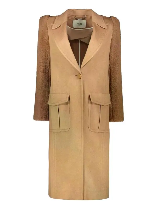 Fendi Single-breasted Coat With Furry Sleeves - Brown