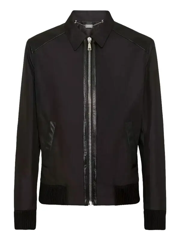 BILLIONAIRE Leather-trimmed Bomber Jacket - Black