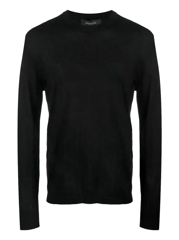 Versace La Greca Pattern Crew Neck Jumper - Black