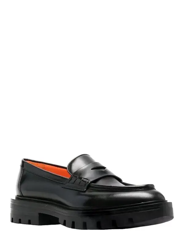 Santoni Ridged-rubber Sole Loafers - Black