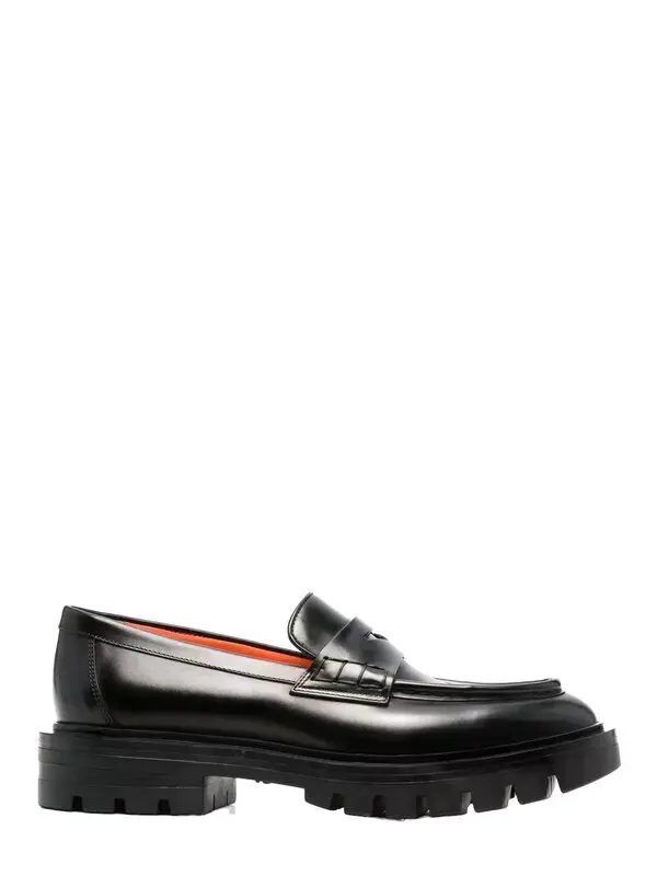 Santoni Loafers With Ridged Rubber Sole - Black