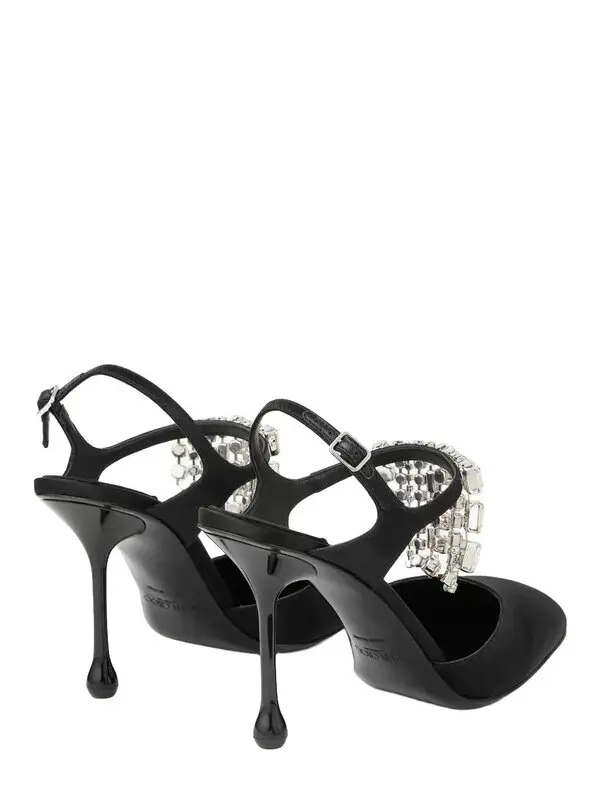 JIMMY CHOO Satin Embellished Stiletto Pumps - Black