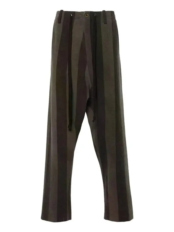 UMA WANG Striped Virgin Wool Blend Trousers - Brown