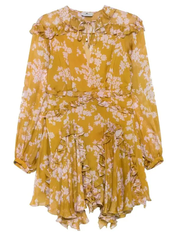 Elisabetta Franchi Voile Printed Mini Dress - Yellow