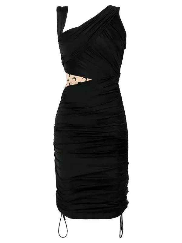 MARINE SERRE Asymmetric Neck Sleeveless Moon Print Midi Dress - Black