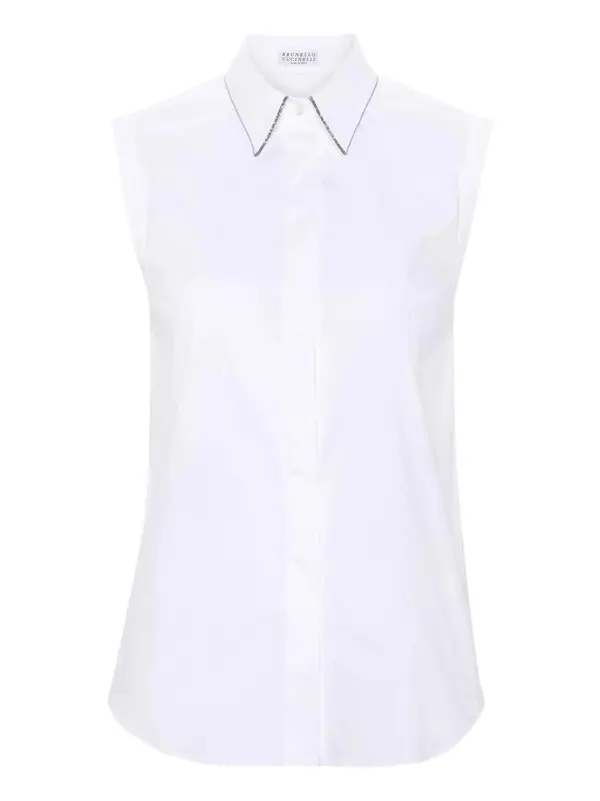Brunello Cucinelli Sleeveless Shirt With Beaded Trim - White