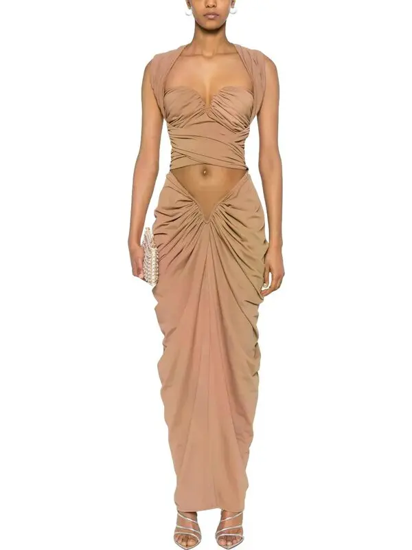 MITILIANE COUTURE Draped Maxi Dress With Cut-out Detail - Brown
