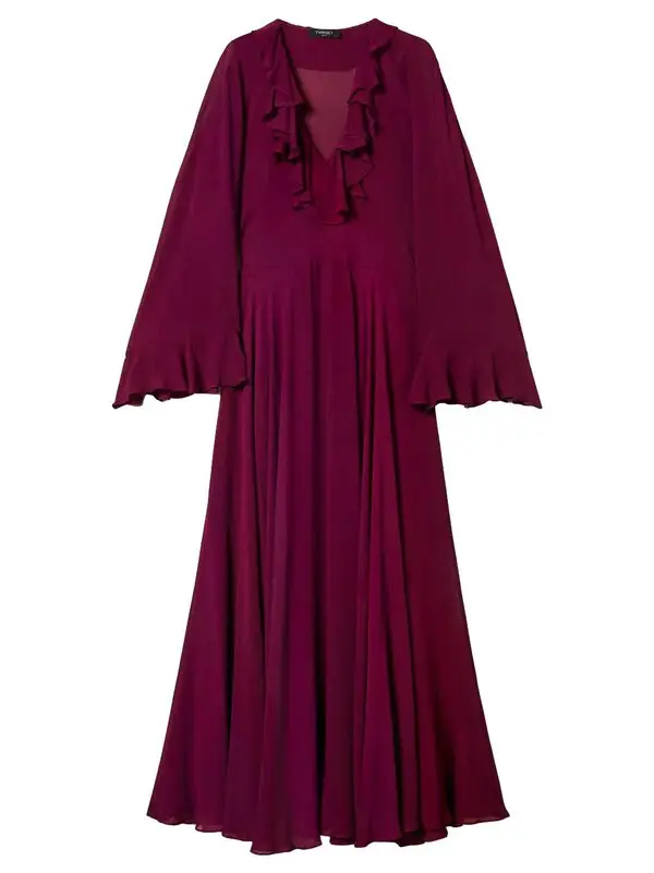 TWINSET Maxi Dress With V-neck And Ruffled Trim - Red