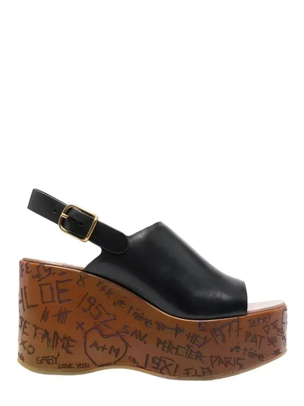 Chloé 80mm Maxime Wedge Sandals - Black