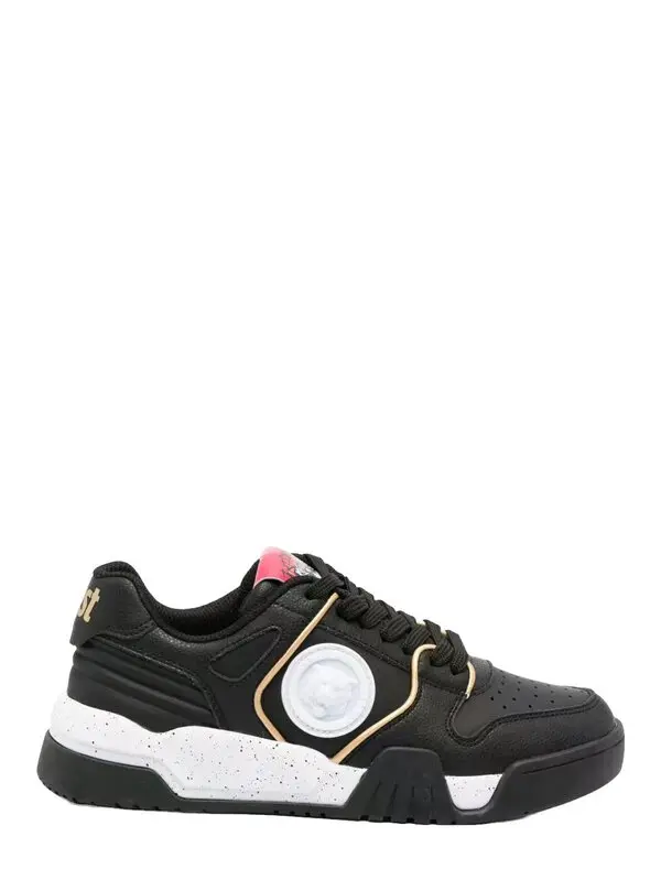 Just Cavalli Calf Leather Tiger Head Motif Sneakers - Black
