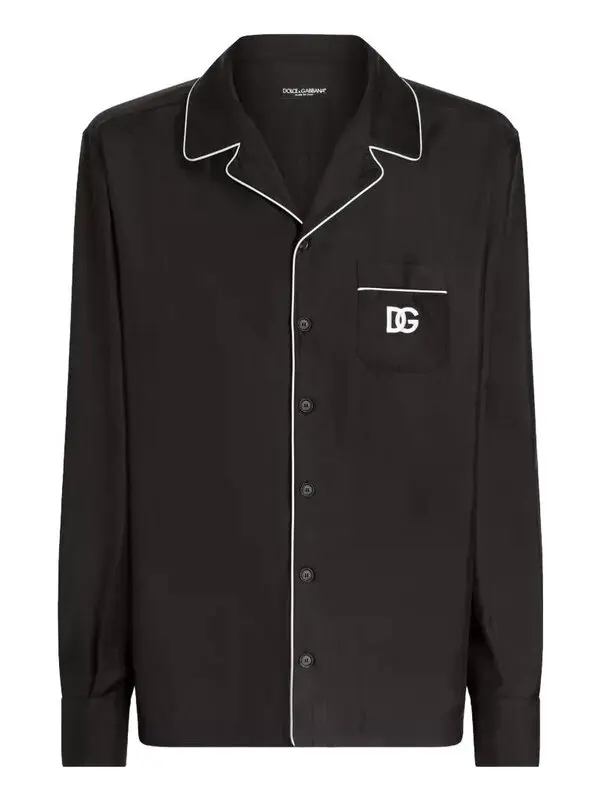 Dolce & Gabbana Logo-embroidered Silk Shirt - Black