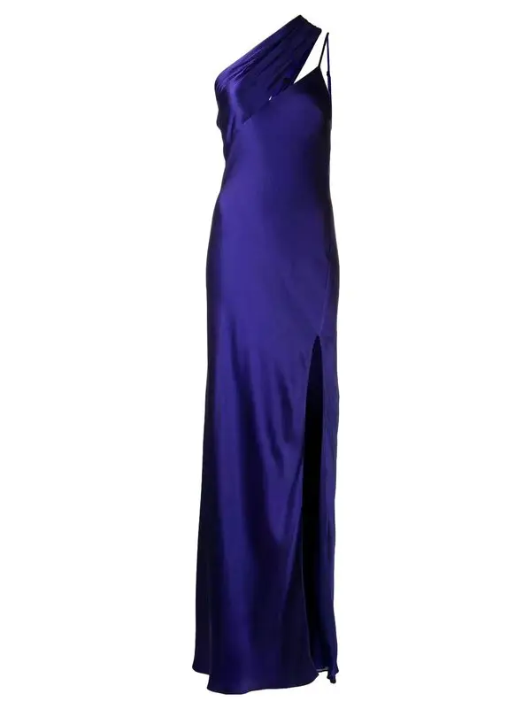 Michelle Mason Side-slit One-shoulder Gown - Blue