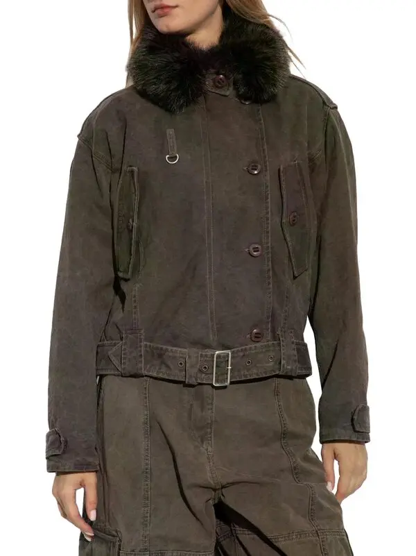 Kenzo Faux Fur Trimmed Cropped Jacket - Grey