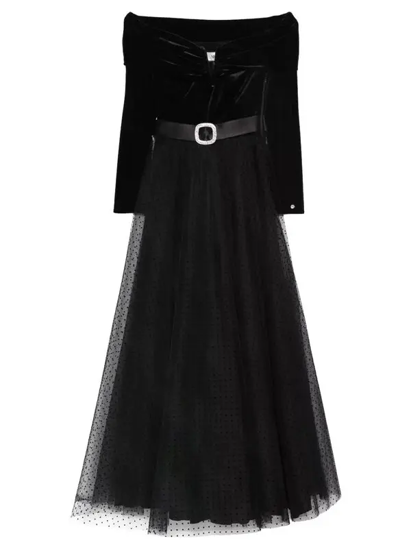 NISSA Belted Maxi Dress - Black