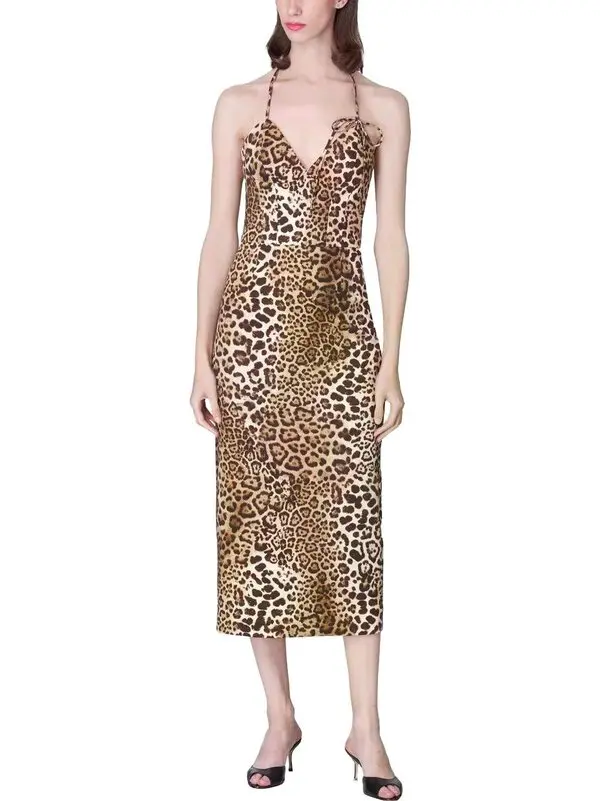 Carolina Herrera Leopard Print Halterneck Dress - Brown