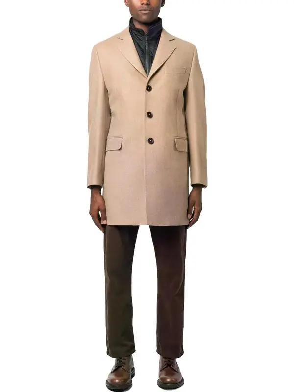 FAY Single-breasted Layered Wool Blend Coat - Neutrals