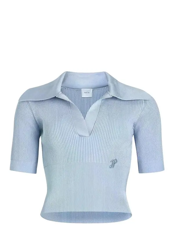 PATOU Knitted Polo Top With Embroidered Logo - Blue