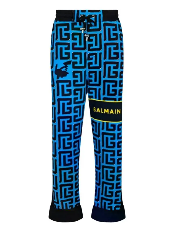 Balmain X Pokemon Monogram-print Cotton Track Pants - Blue