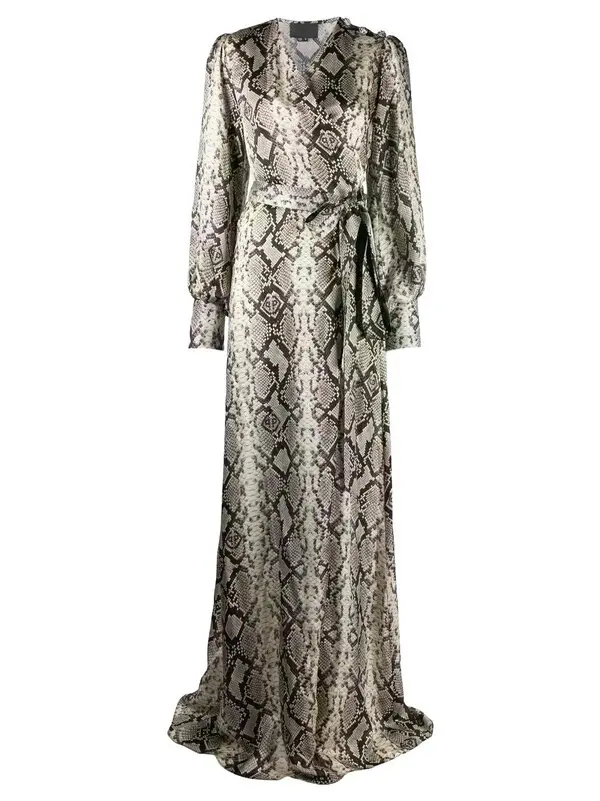 Philipp Plein Silk Python Print Maxi Dress - Neutrals