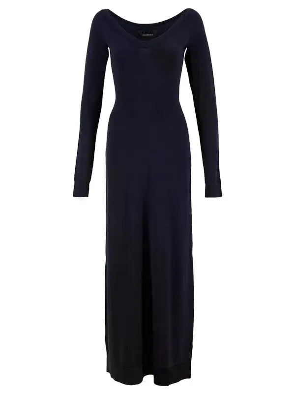 Balenciaga Wool-blend Off-shoulder V-neck Maxi Dress - Blue