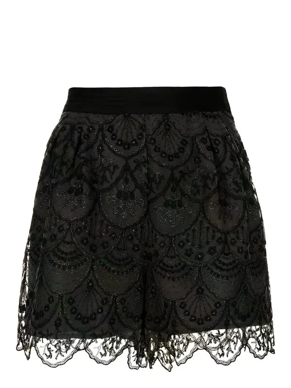 Shiatzy Chen Art Deco Lace Shorts - Black
