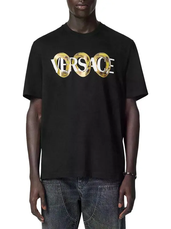 Versace Maxi Chain Logo-print T-shirt - Black