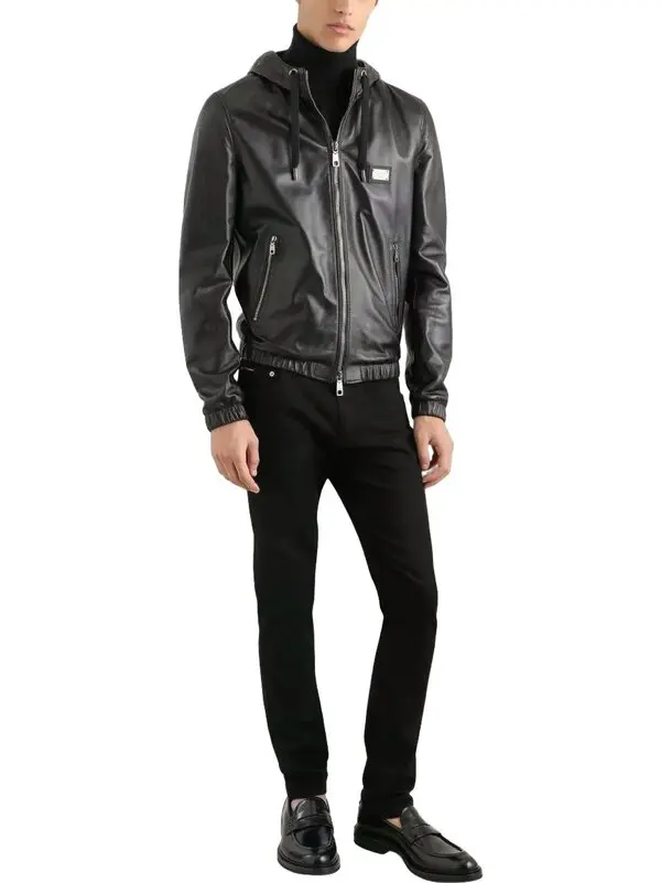 Dolce & Gabbana Hooded Leather Jacket - Black