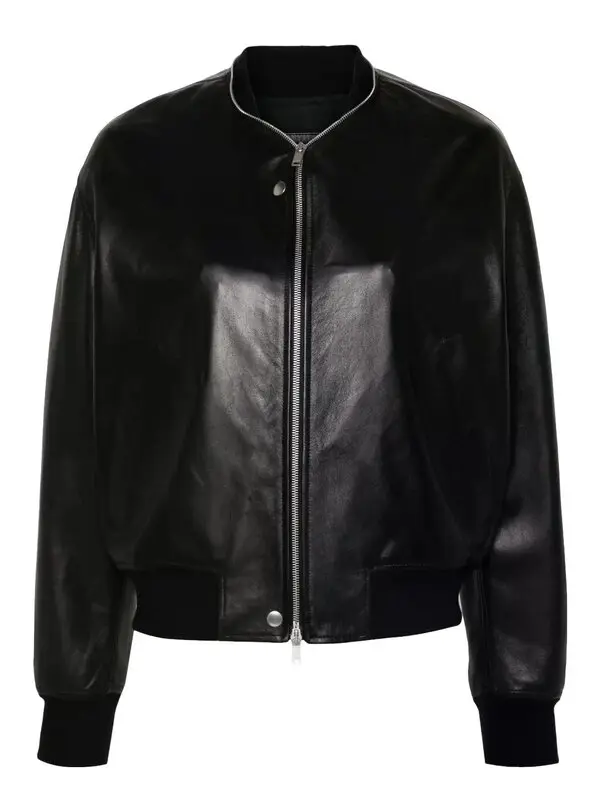 JIL SANDER Lambskin Nappa Leather Bomber Jacket - Black