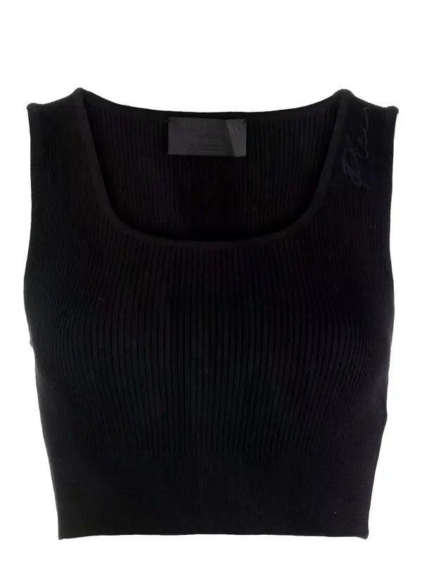 Philipp Plein Wool Ribbed Cropped Top - Black