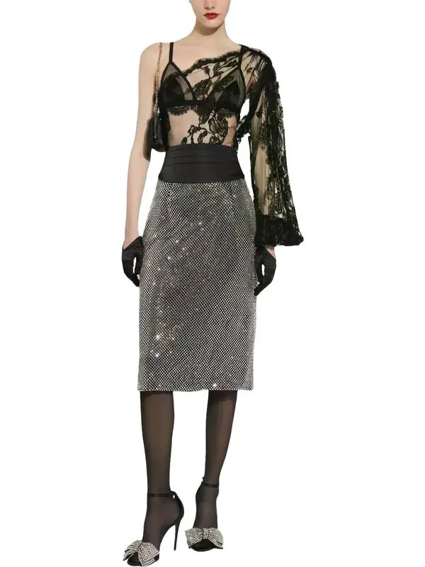 Dolce & Gabbana Crystal-embellished Knee-length Skirt - Silver
