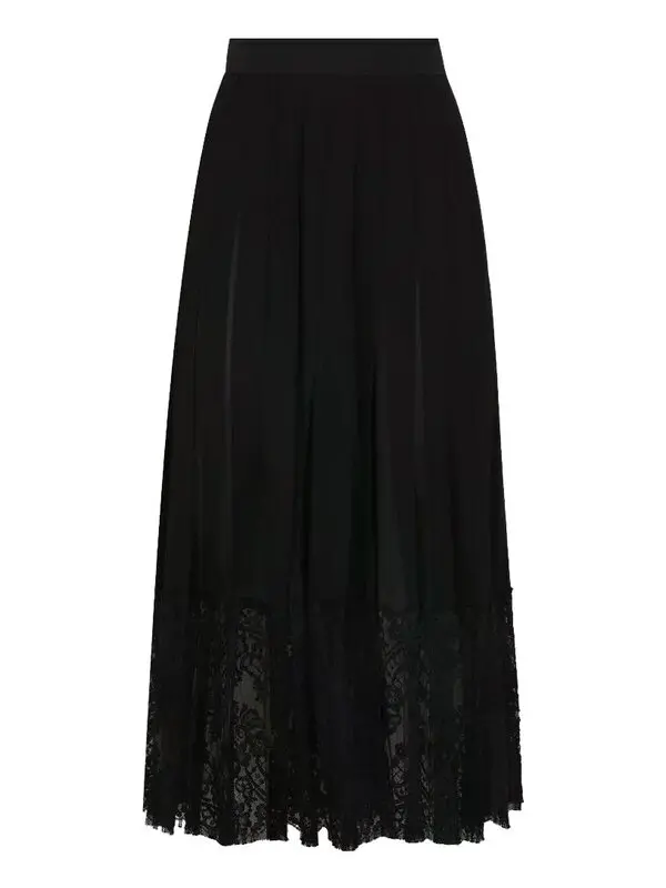 Dolce & Gabbana High-waisted Crêpe De Chine Midi Skirt With Lace Edging - Black