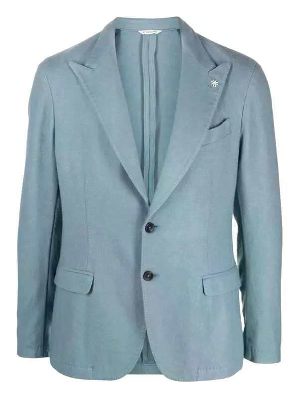 MANUEL RITZ Logo-appliqué Twill Single-breasted Blazer - Blue