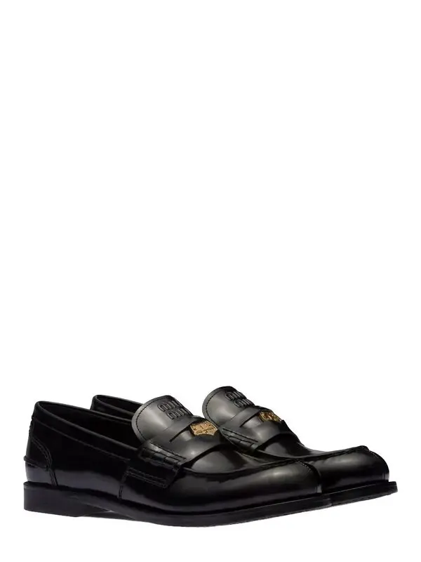 Miu Miu Brushed Leather Penny Loafers - Black