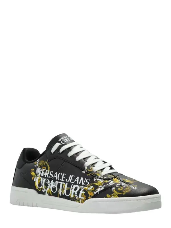 Versace Logo Embroidered Sneakers - Black